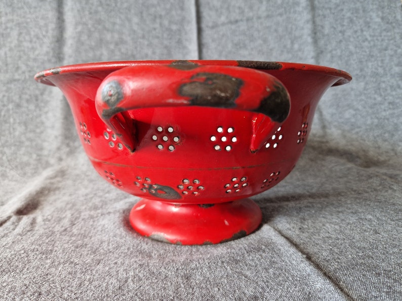Red Enamel Colander Vintage French Enamelware Drainer Kitchen Strainer ...