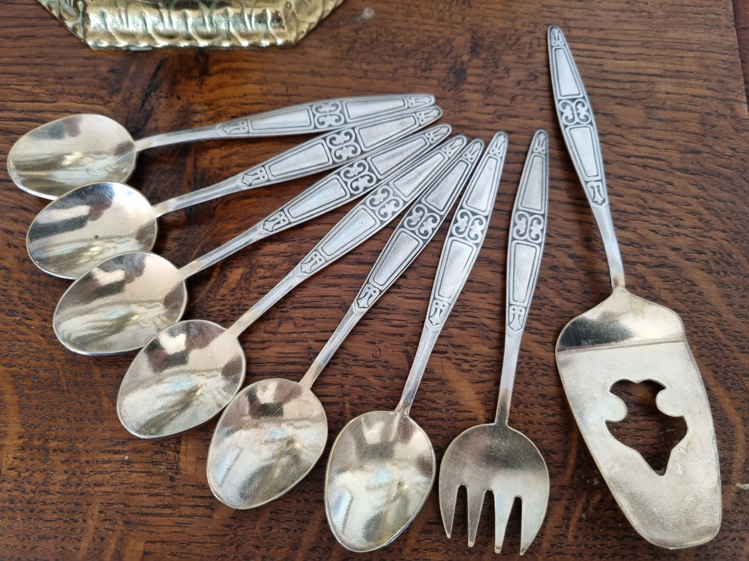 Vintage Kitchen Utensils, Scandinavian Utensil Set, Silver Spoons, Cake ...