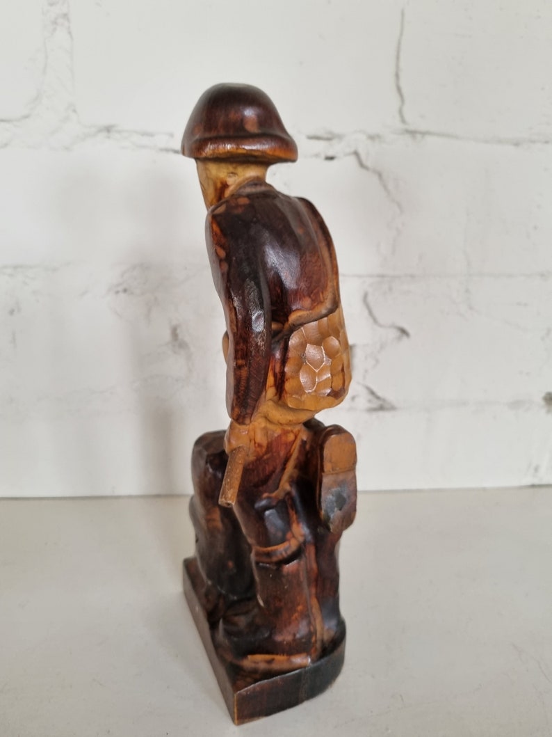 Vintage Hand Carved Wood Soldier Statue, Army Soldier Handmade Wood ...