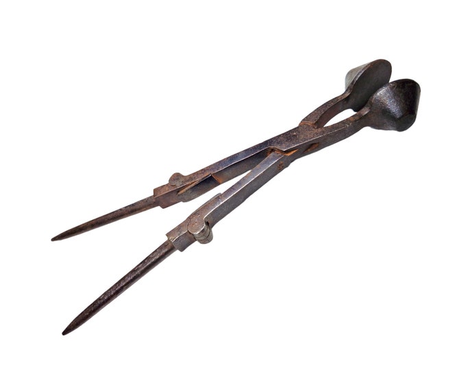 Antique Wrought Iron Tongs, Glass Maker Folding Tongs, Blacksmith, Tin ...