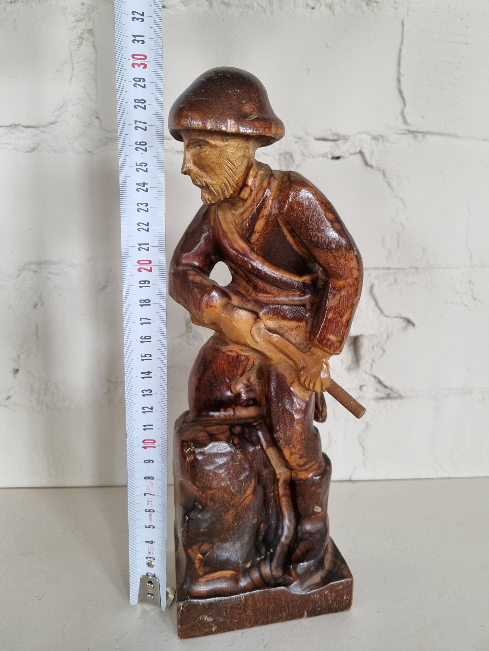 Vintage Hand Carved Wood Soldier Statue, Army Soldier Handmade Wood ...