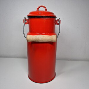 Red Enamel Milk Can, Vintage Enamel Can, Vintage Milk Jug, Vintage Soup ...