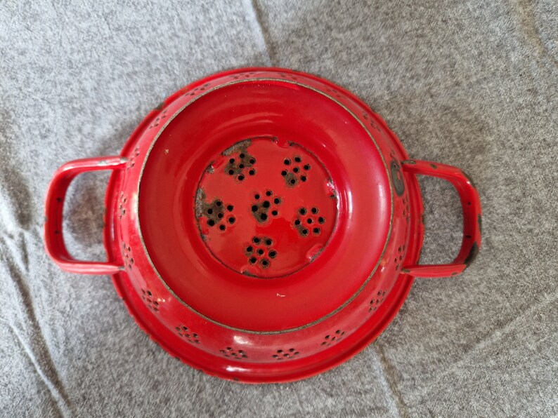 Red Enamel Colander Vintage French Enamelware Drainer Kitchen Strainer ...
