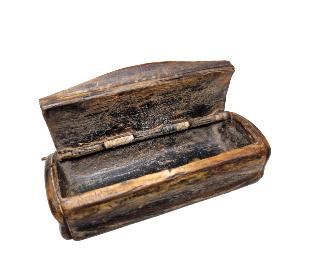 Antique Snuff Box, Old Carved Wood and Brass Snuff Box, Primitive ...