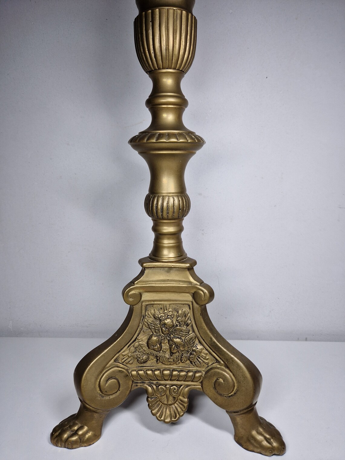 Large Antique French Church Candle Holder, Ecclesiastical, Solid Brass ...