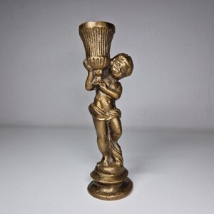 Solid Brass Putti Boy Angel, Vintage Cherub Brass Candlestick, Italian ...