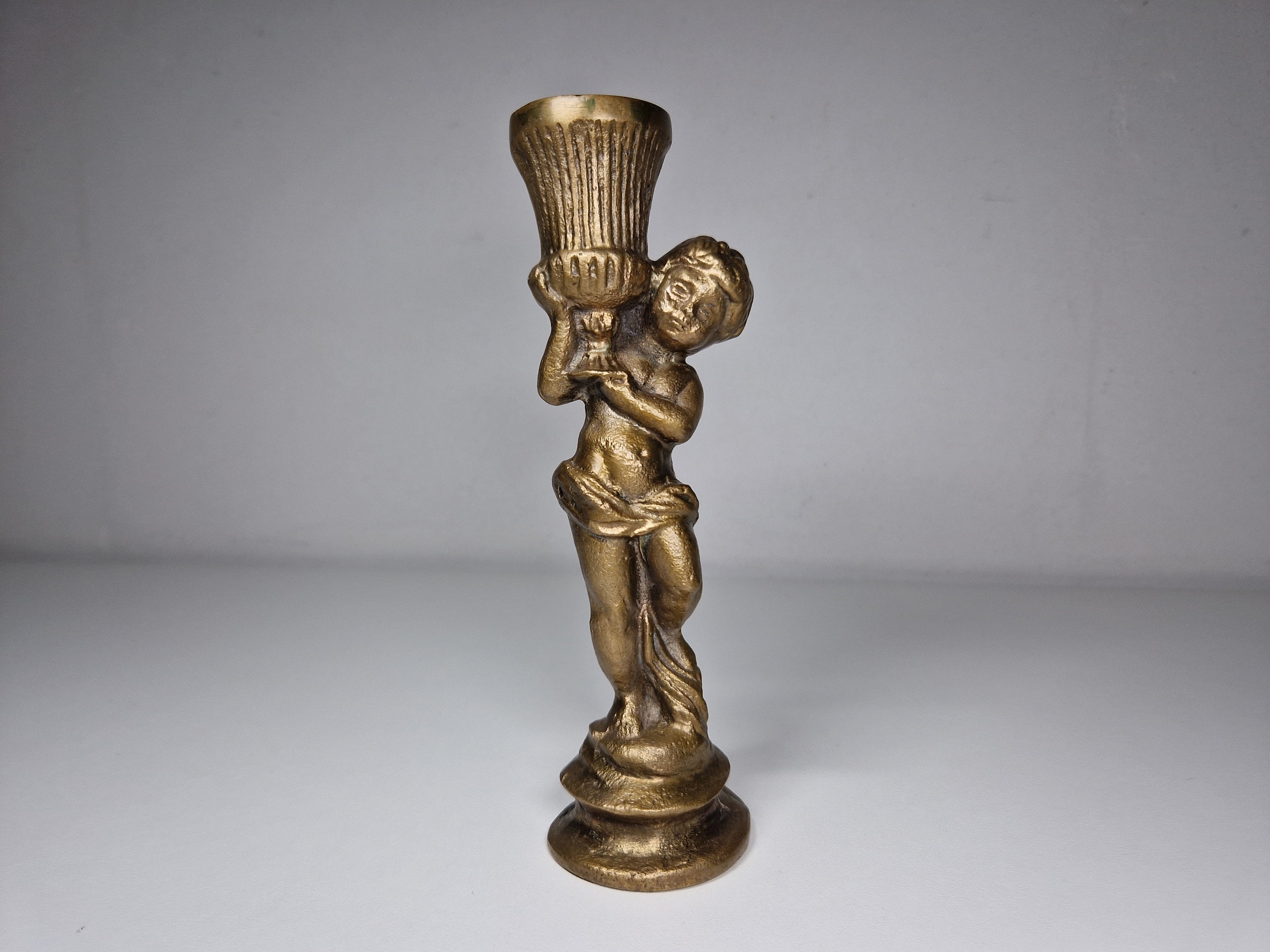 Solid Brass Putti Boy Angel, Vintage Cherub Brass Candlestick, Italian ...