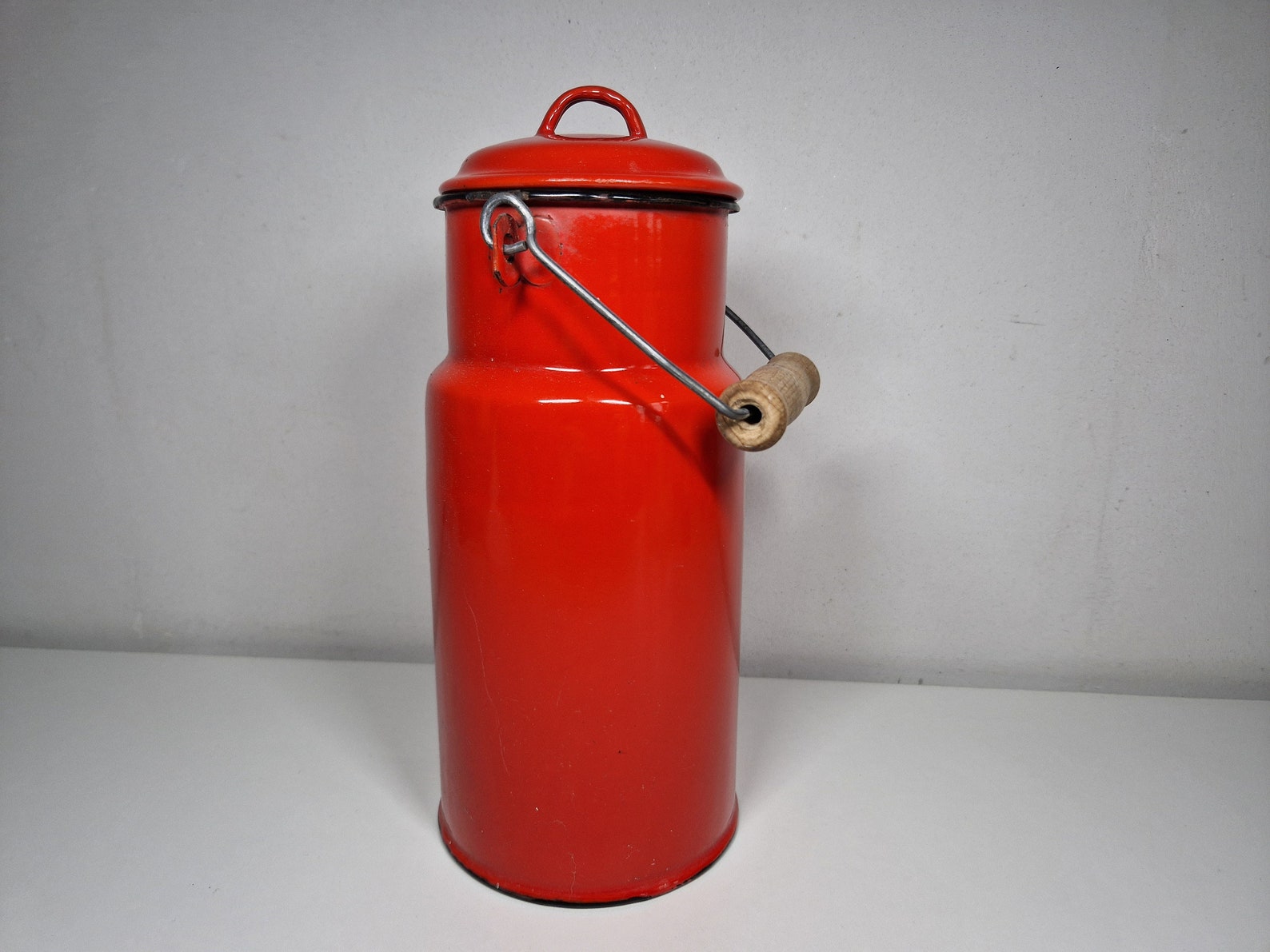 Red Enamel Milk Can, Vintage Enamel Can, Vintage Milk Jug, Vintage Soup ...