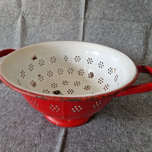 Red Enamel Colander Vintage French Enamelware Drainer Kitchen Strainer ...