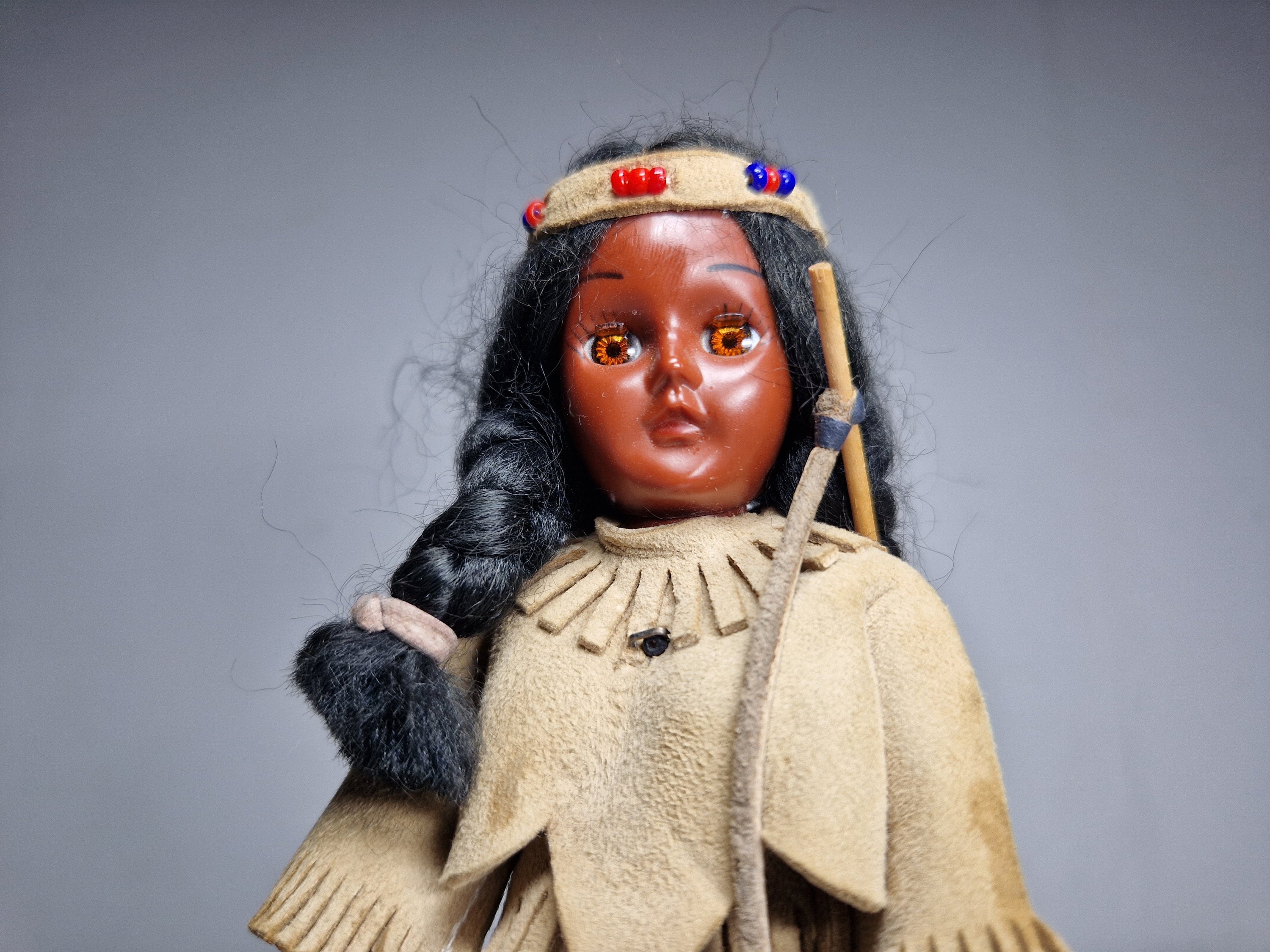 VINTAGE 1960s Native American Indian Doll, Handmade Costume Leather ...