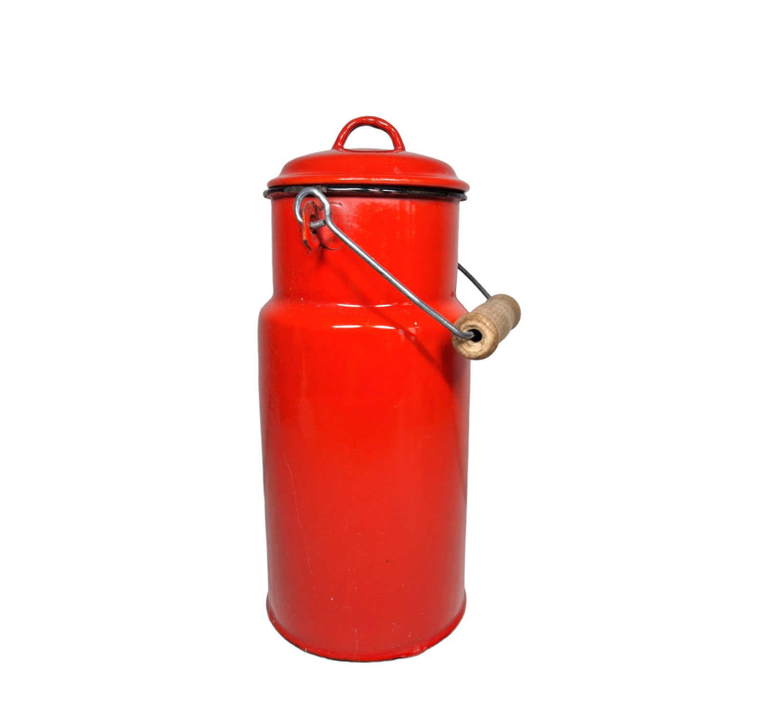 Red Enamel Milk Can, Vintage Enamel Can, Vintage Milk Jug, Vintage Soup ...