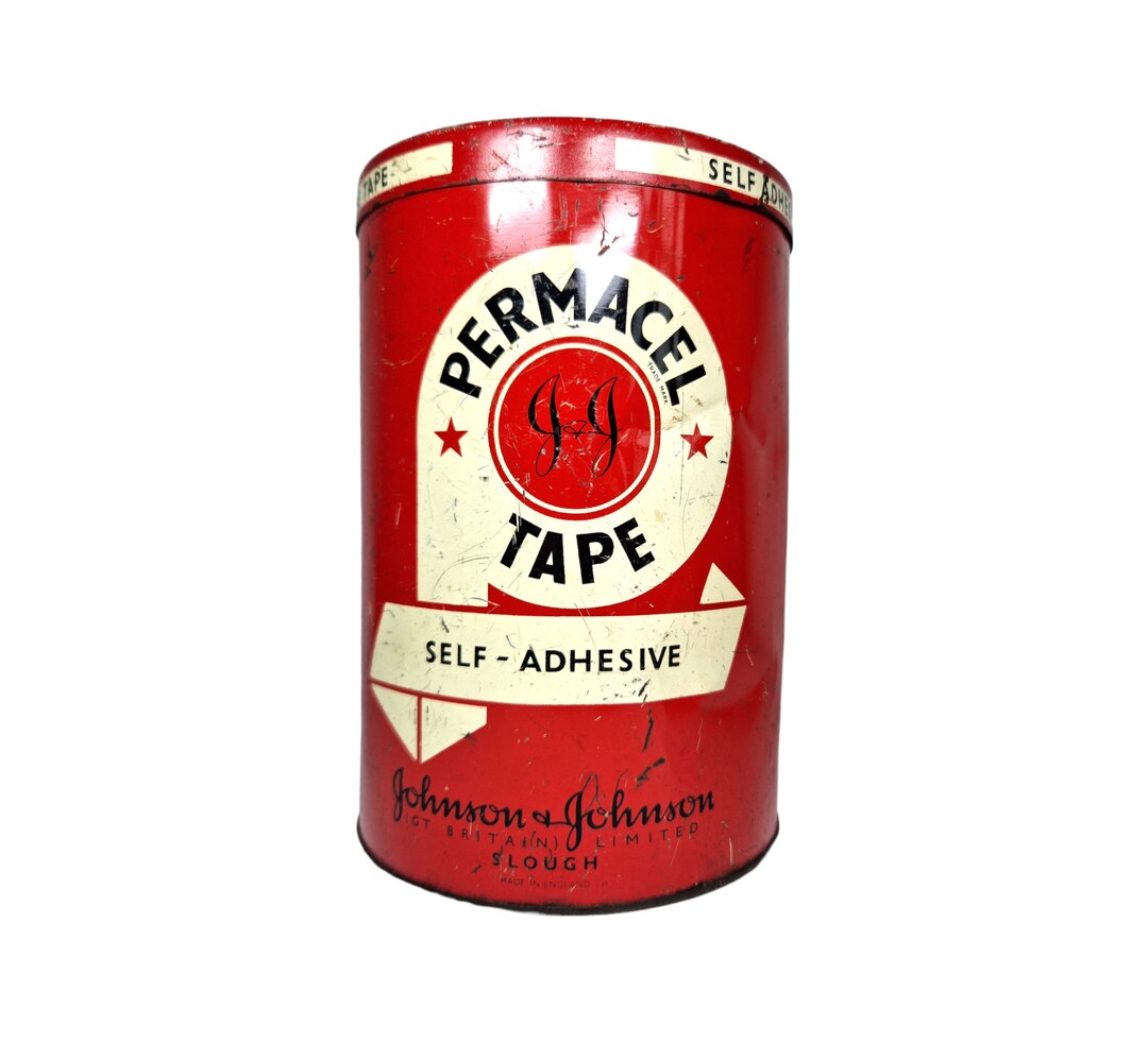 Vintage Tin Box. Permacel Tape Metal Tin, Cellulose Tape Red Can ...
