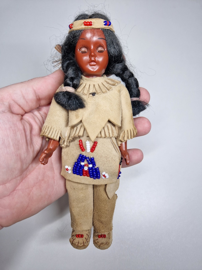VINTAGE 1960s Native American Indian Doll, Handmade Costume Leather ...