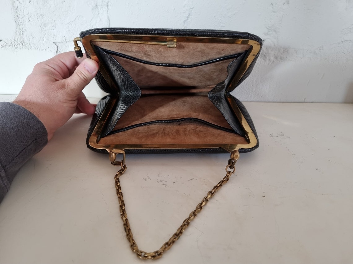 Antique Purses and Bags, Antique Black Leather Purse With Brass Handle ...
