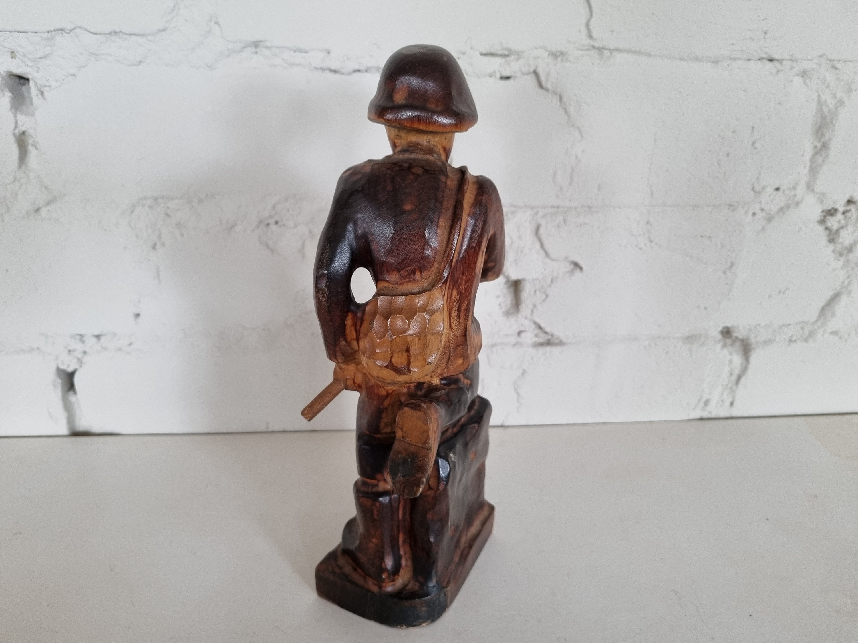 Vintage Hand Carved Wood Soldier Statue, Army Soldier Handmade Wood ...