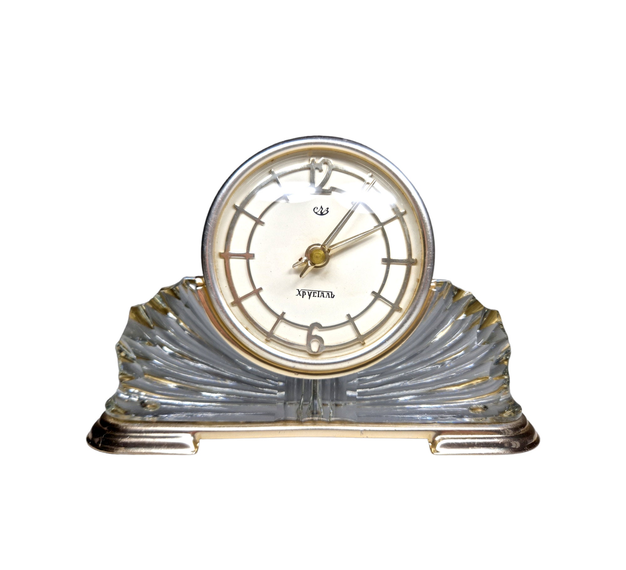 Vintage Crystal Clock, 1960s Art Deco Style Clock, Rare Soviet Era ...