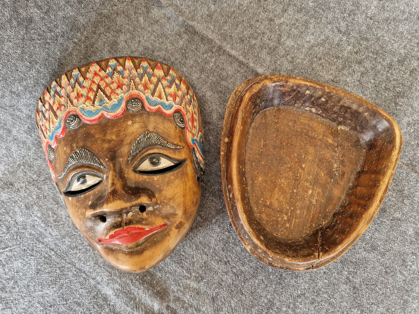 Vintage Wood Batik Topeng Indonesian Mask Box. Hand Decorated and ...
