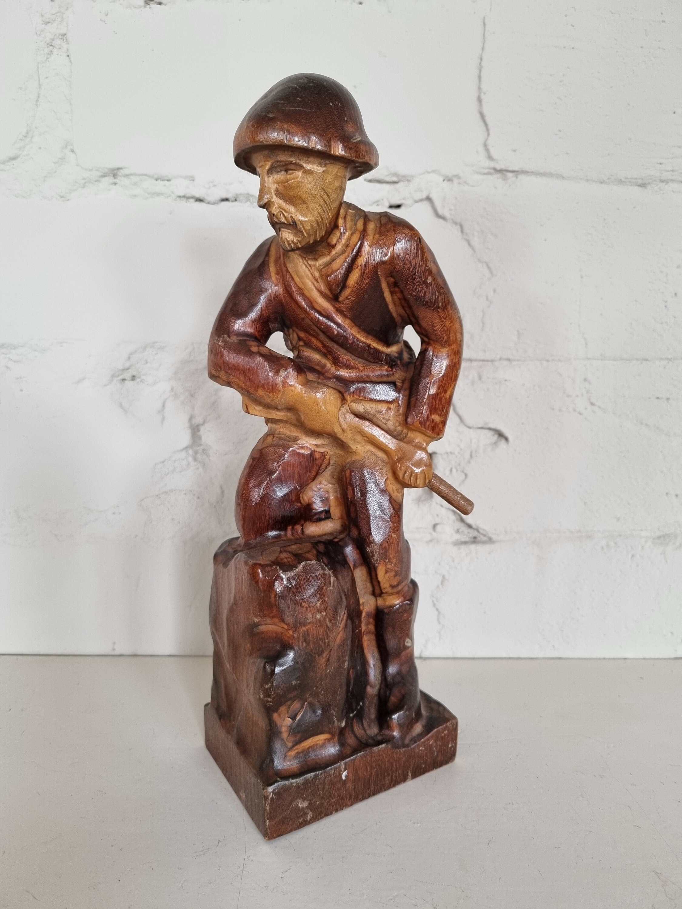 Vintage Hand Carved Wood Soldier Statue, Army Soldier Handmade Wood ...