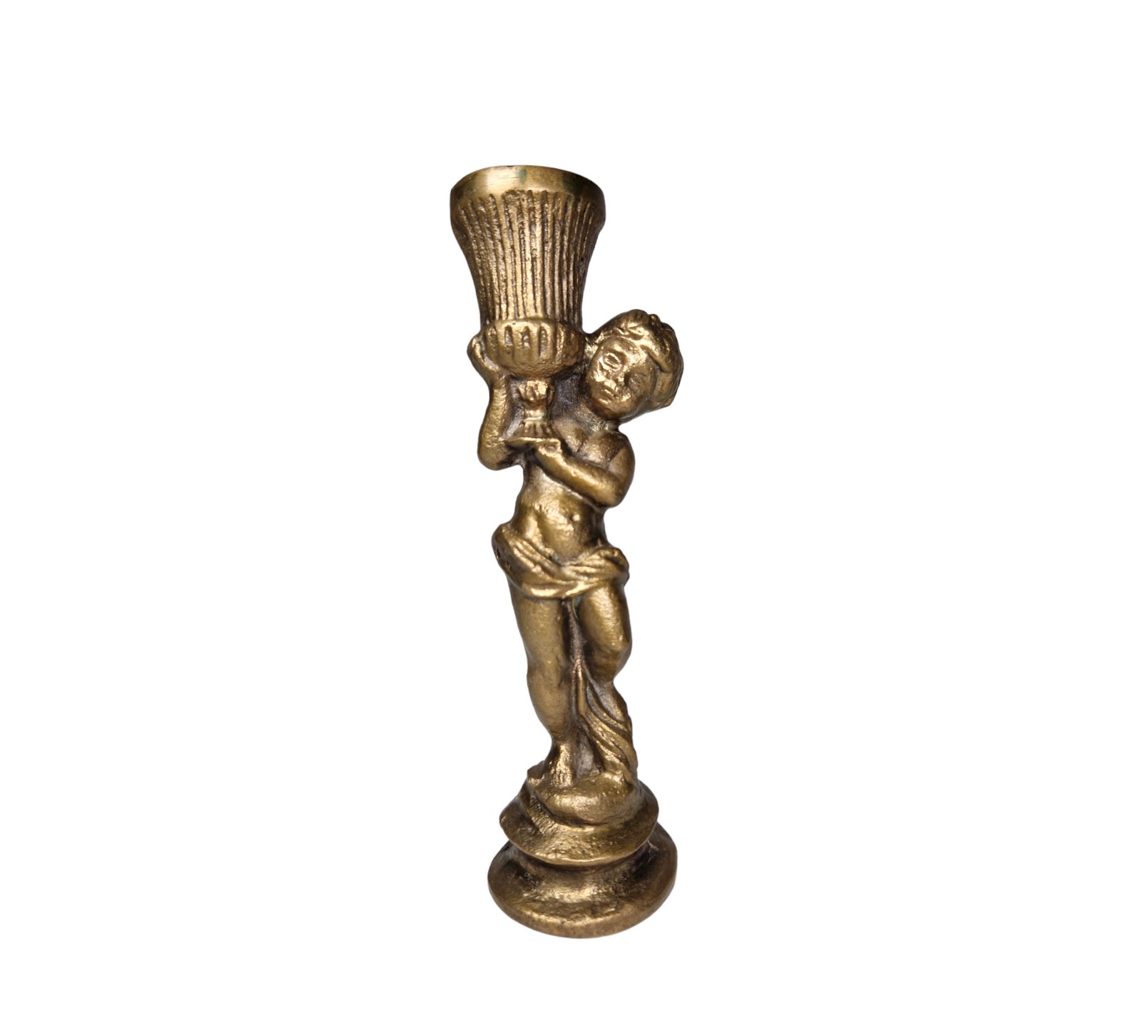 Solid Brass Putti Boy Angel, Vintage Cherub Brass Candlestick, Italian ...