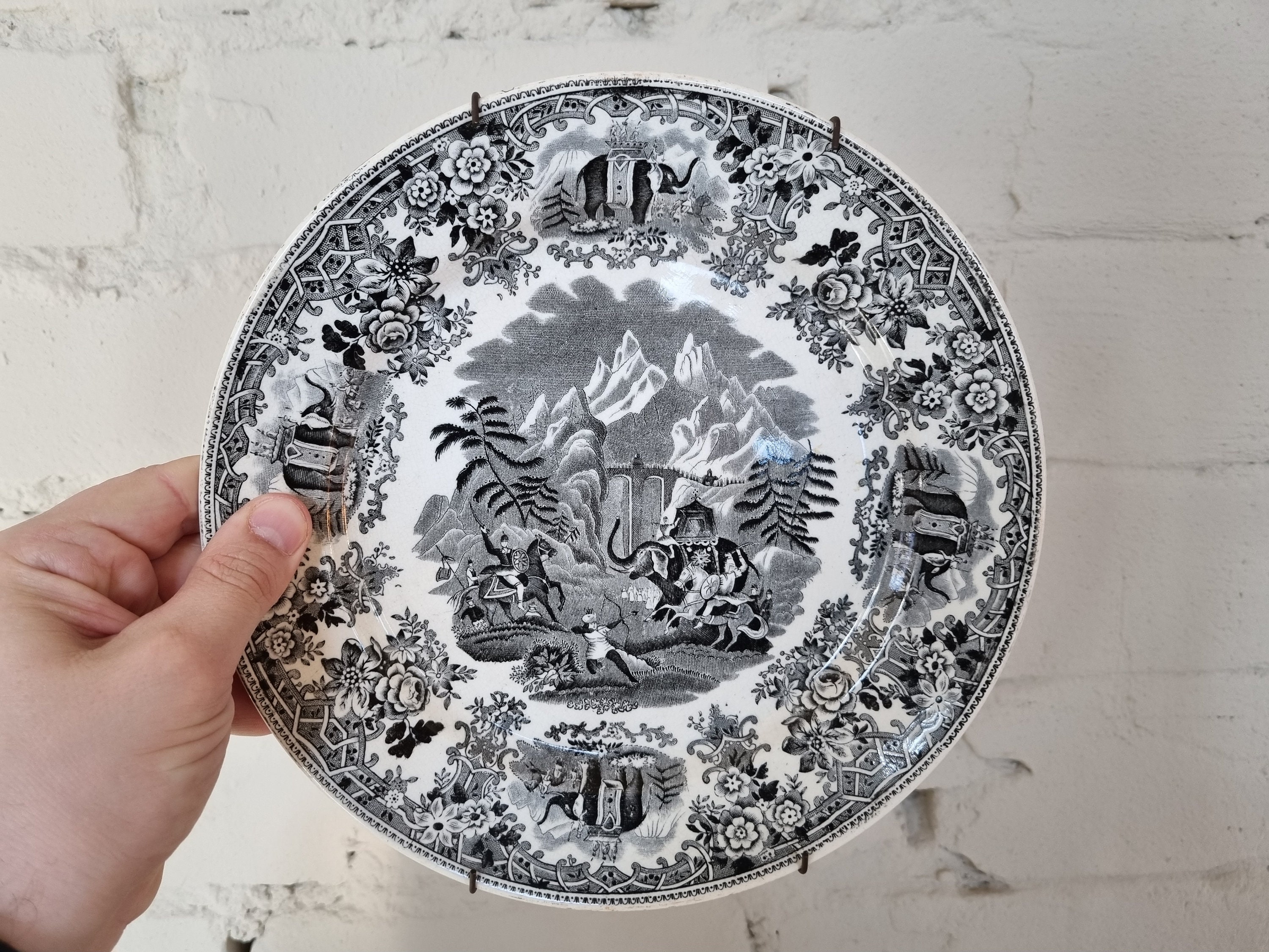 Antique Black Transferware Plate Hanibal Pattern, Collectible Rare A ...