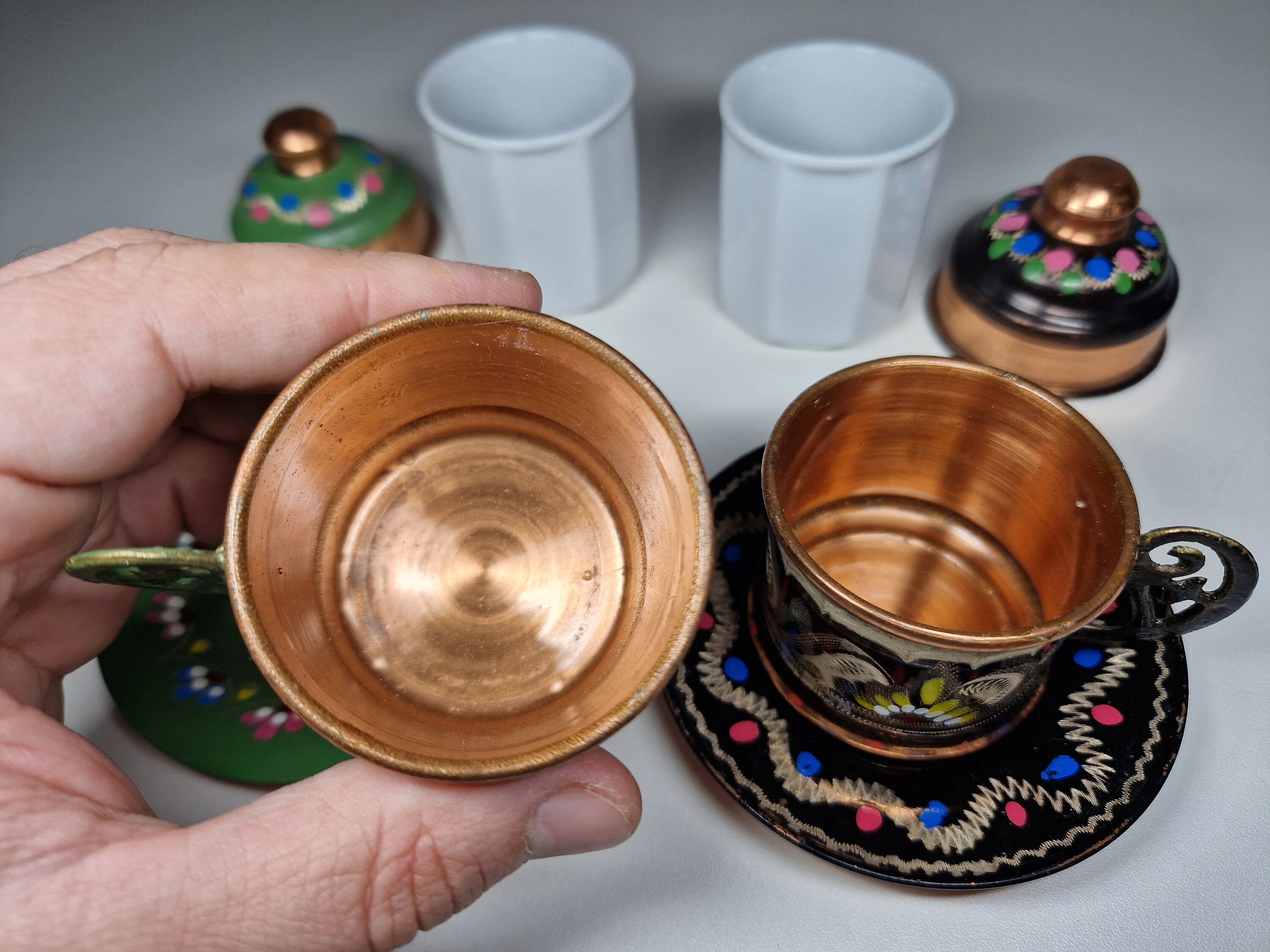 Set of Two Vintage Copper Turkish Coffee Cup With Saucer and - Etsy