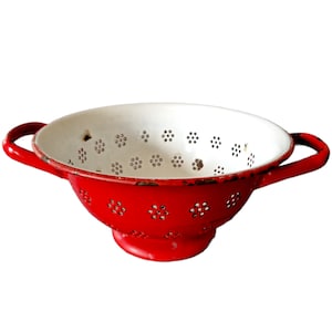 Red Enamel Colander Vintage French Enamelware Drainer Kitchen Strainer ...