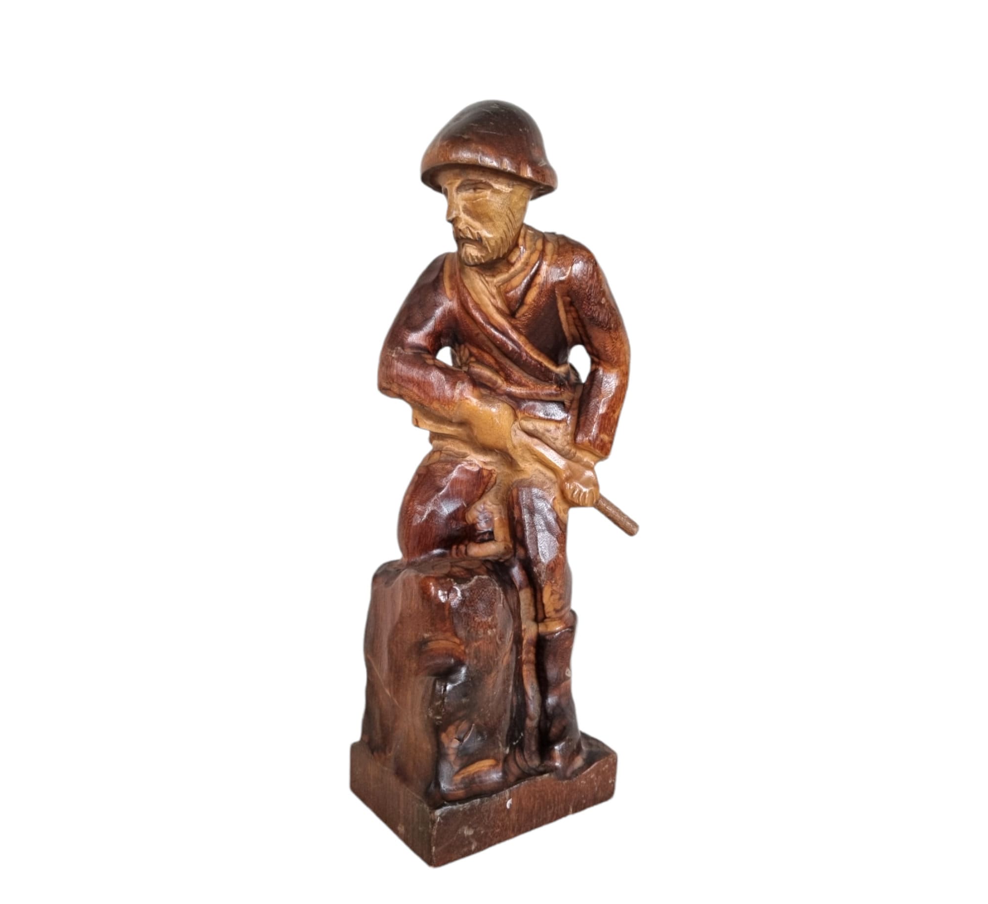 Vintage Hand Carved Wood Soldier Statue, Army Soldier Handmade Wood ...