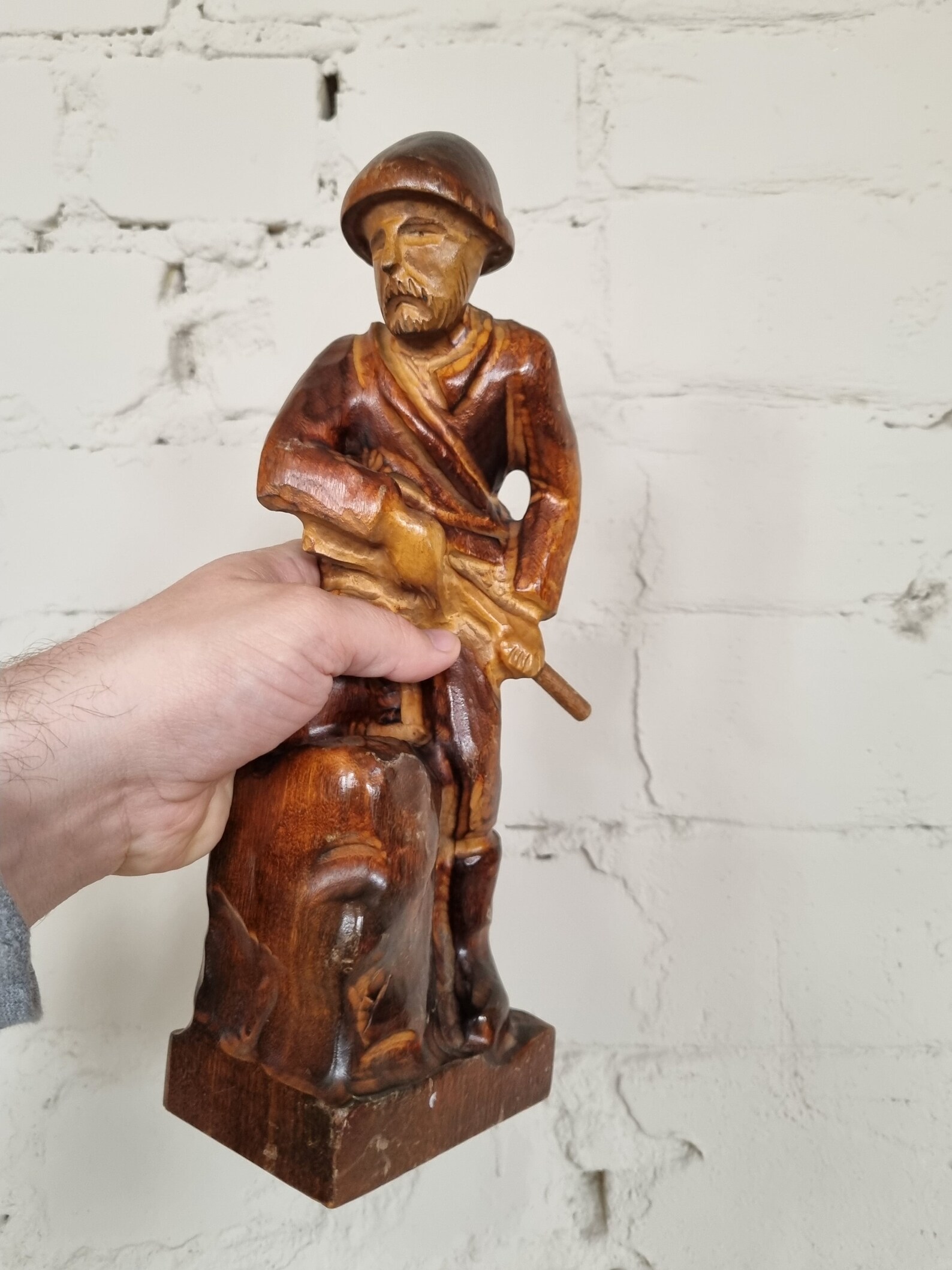 Vintage Hand Carved Wood Soldier Statue, Army Soldier Handmade Wood ...