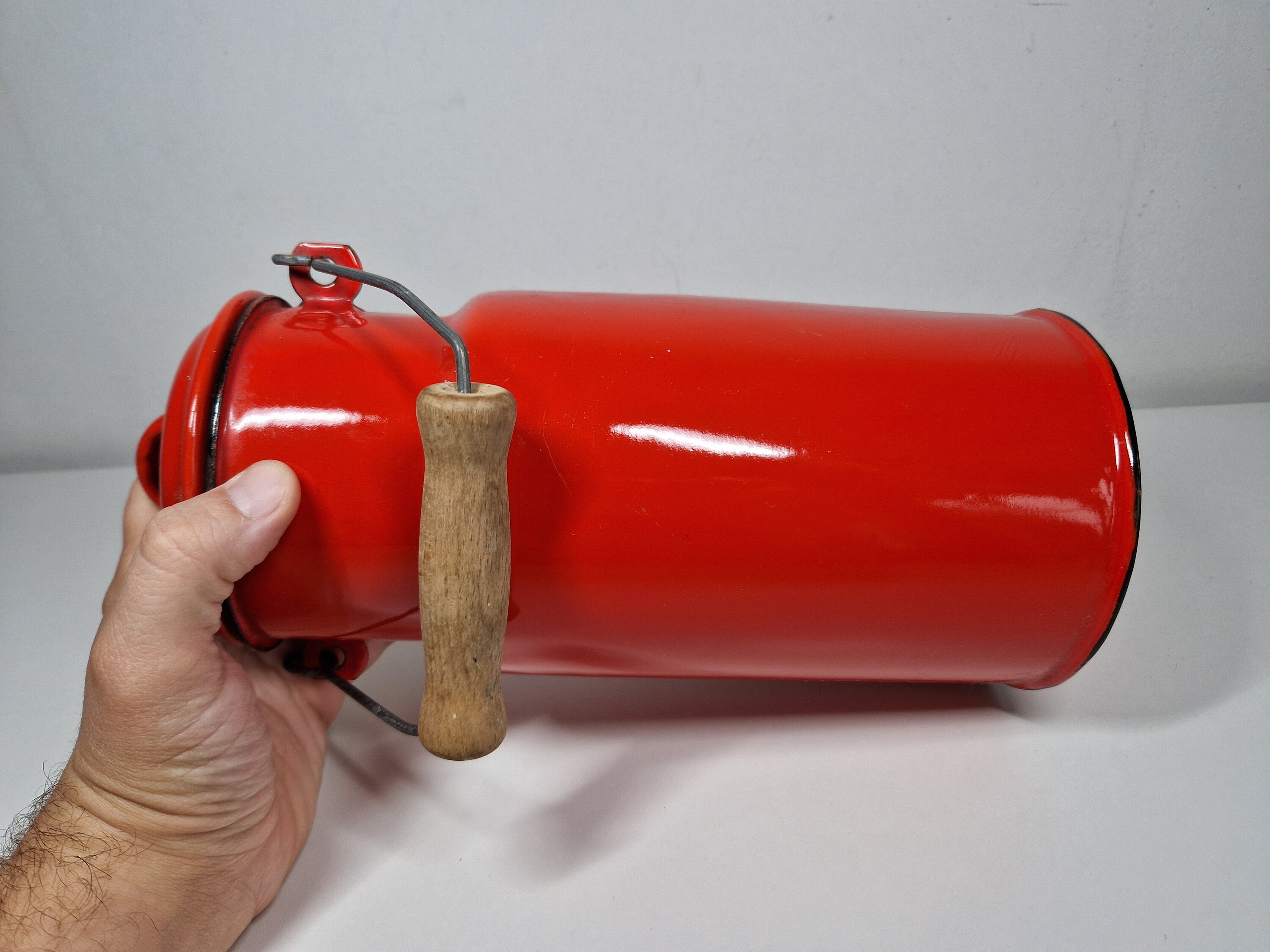 Red Enamel Milk Can, Vintage Enamel Can, Vintage Milk Jug, Vintage Soup ...