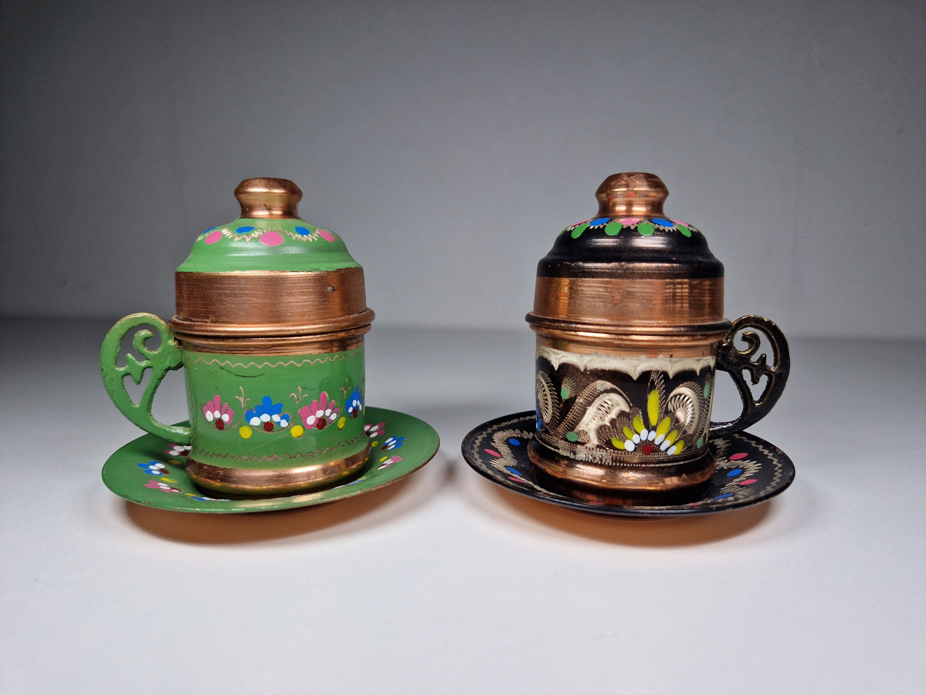 Set of Two Vintage Copper Turkish Coffee Cup With Saucer and - Etsy