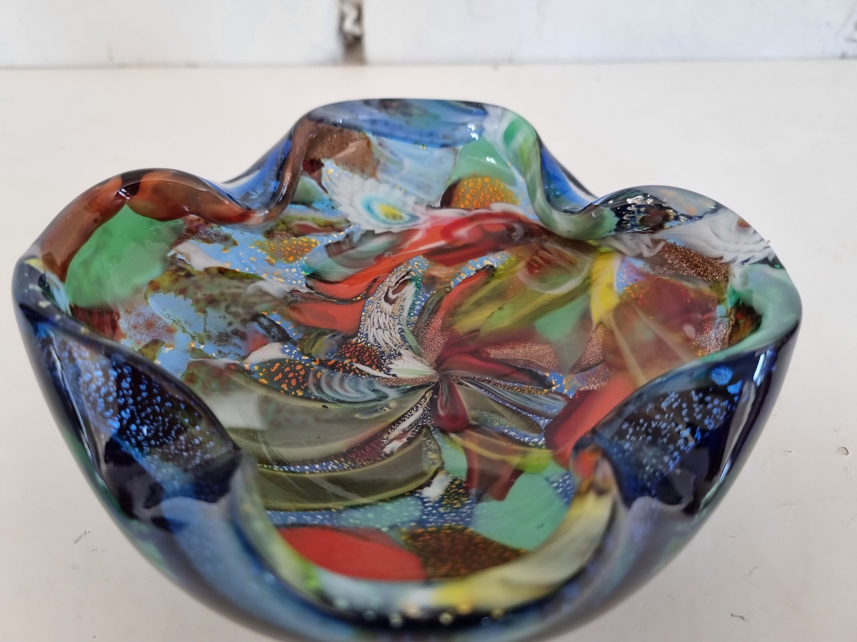 Rainbow Colour Hand Blown Art Glass Bowl, Vintage Art Glass Bowl With ...