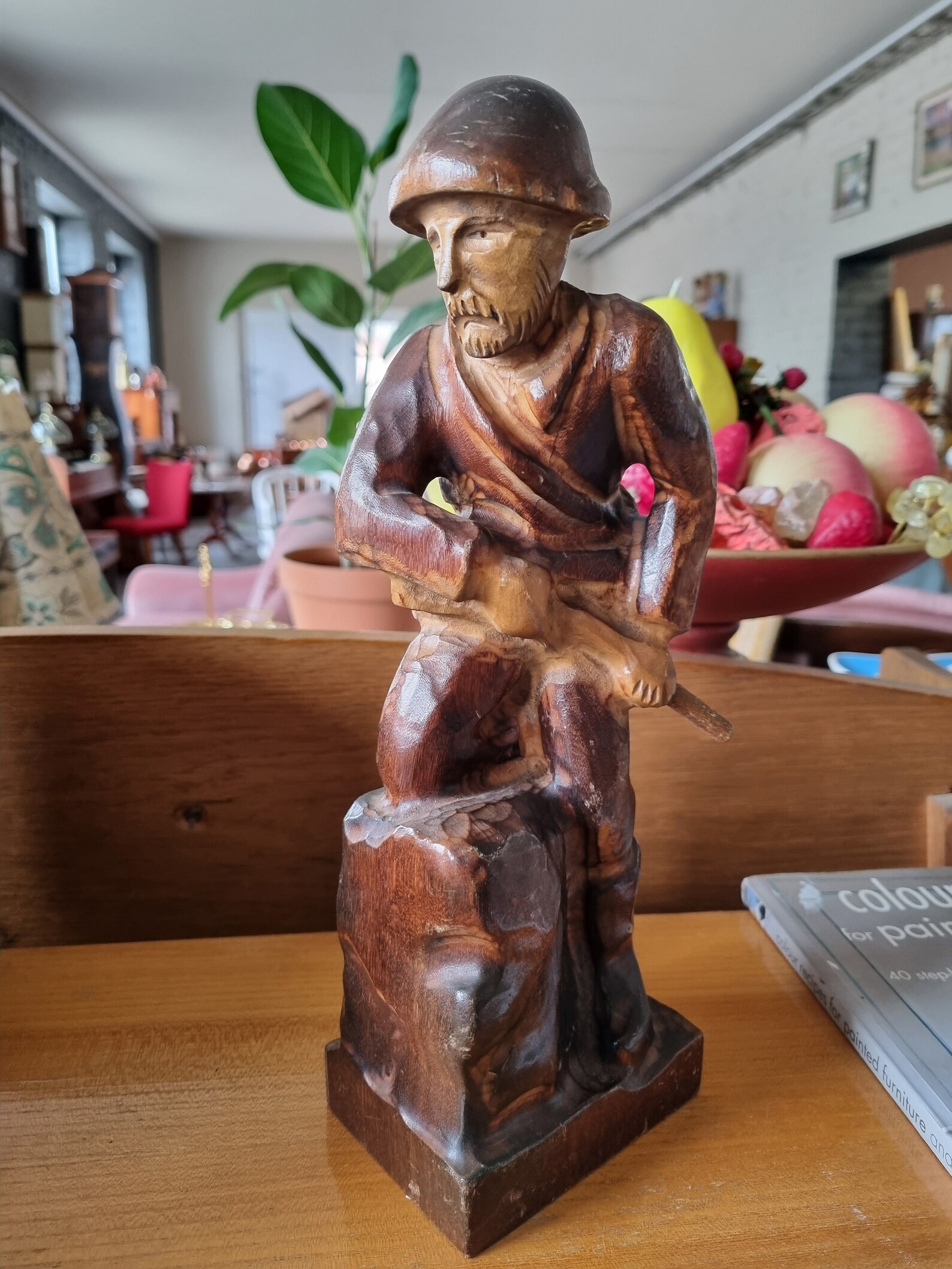 Vintage Hand Carved Wood Soldier Statue, Army Soldier Handmade Wood ...