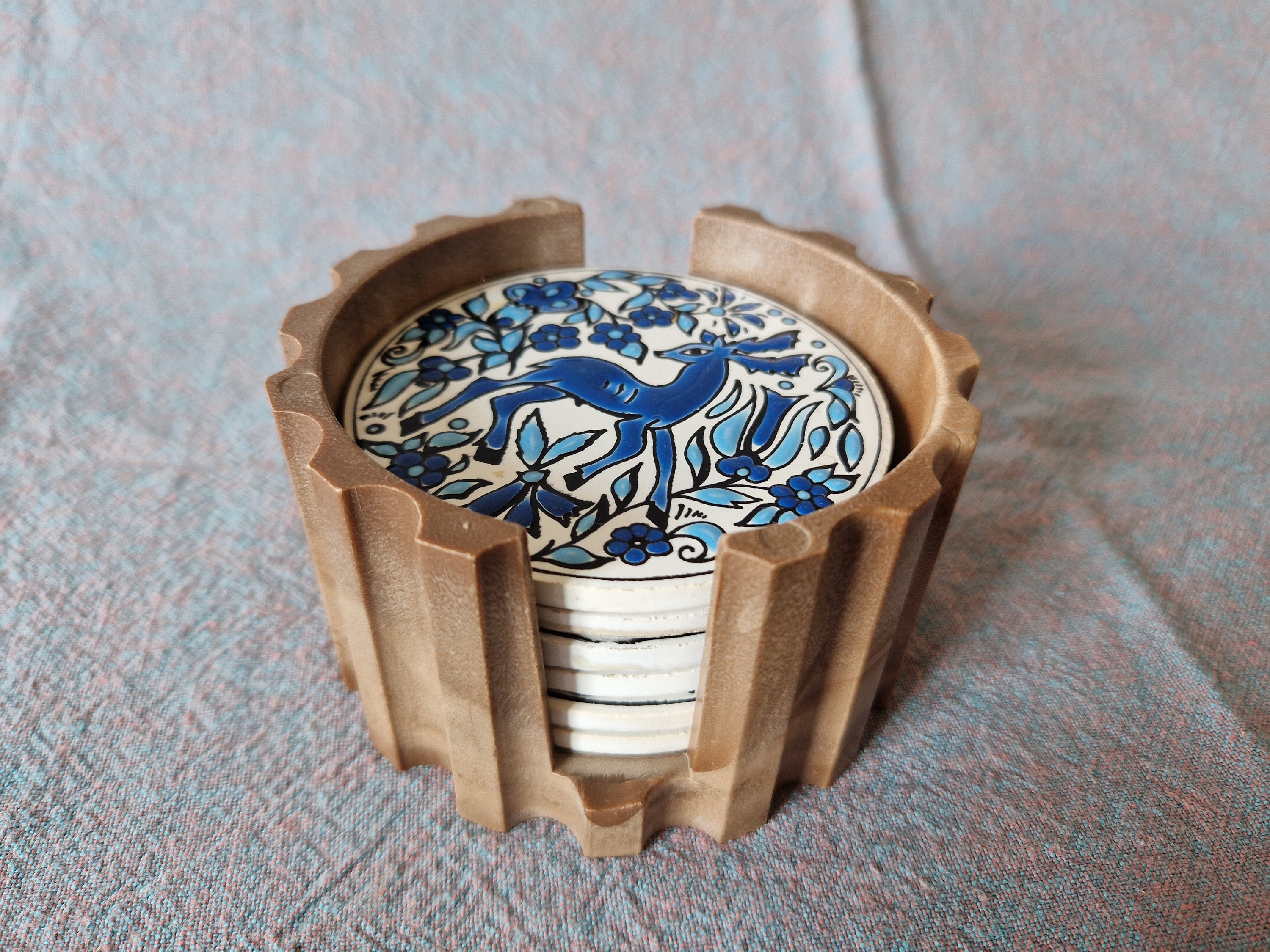 Set of 6 Rodos Keramik Greek Deer Tile, Ceramic Drink Coaster ...