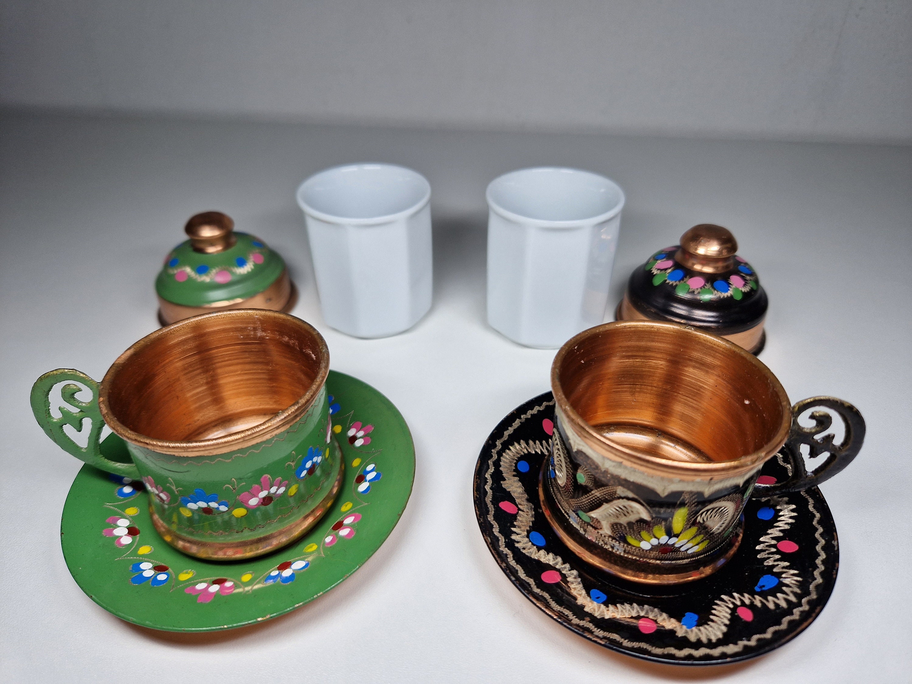 Set of Two Vintage Copper Turkish Coffee Cup With Saucer and - Etsy