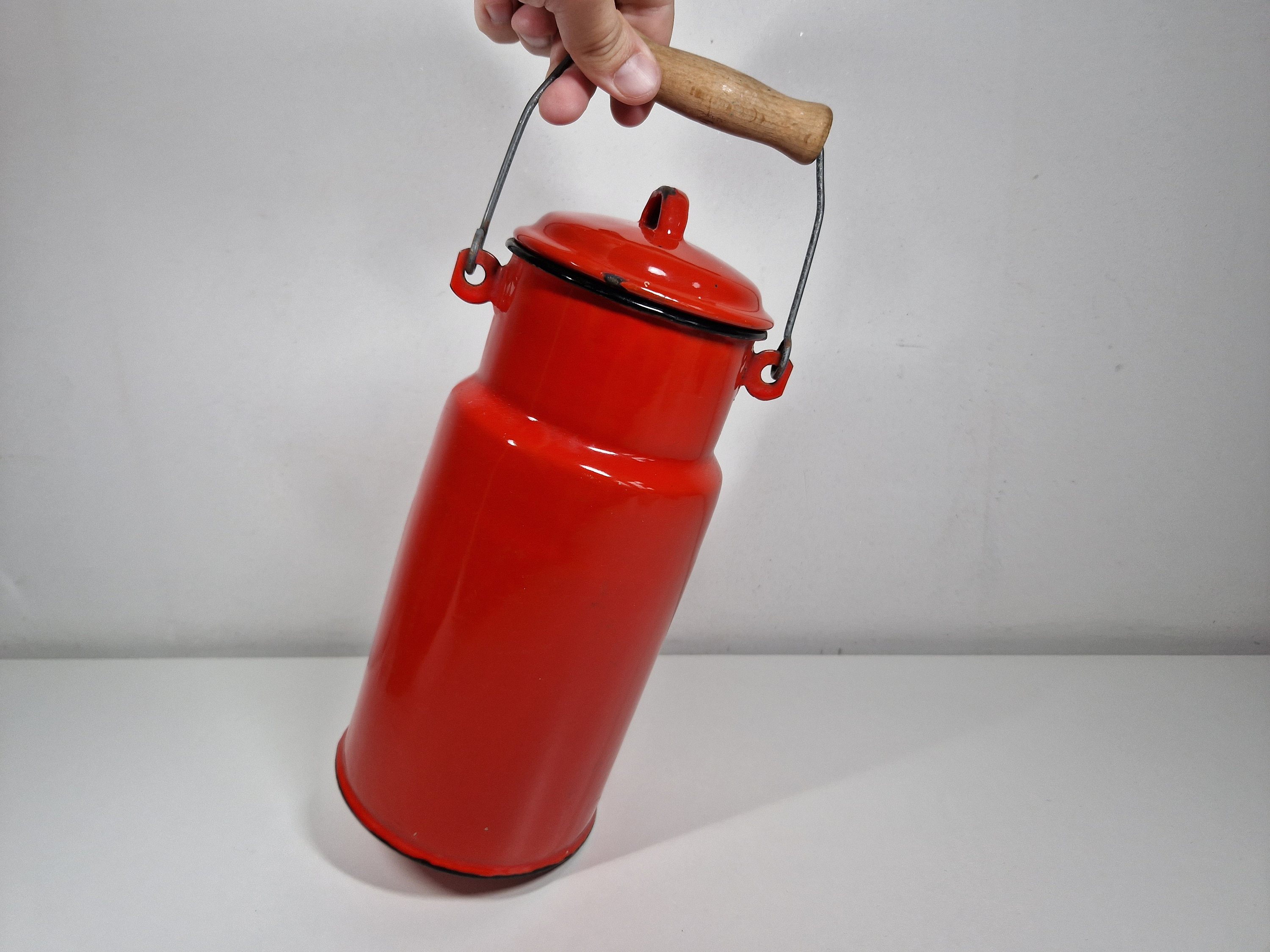 Red Enamel Milk Can, Vintage Enamel Can, Vintage Milk Jug, Vintage Soup ...