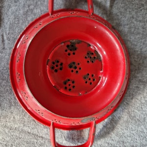 Red Enamel Colander Vintage French Enamelware Drainer Kitchen Strainer ...
