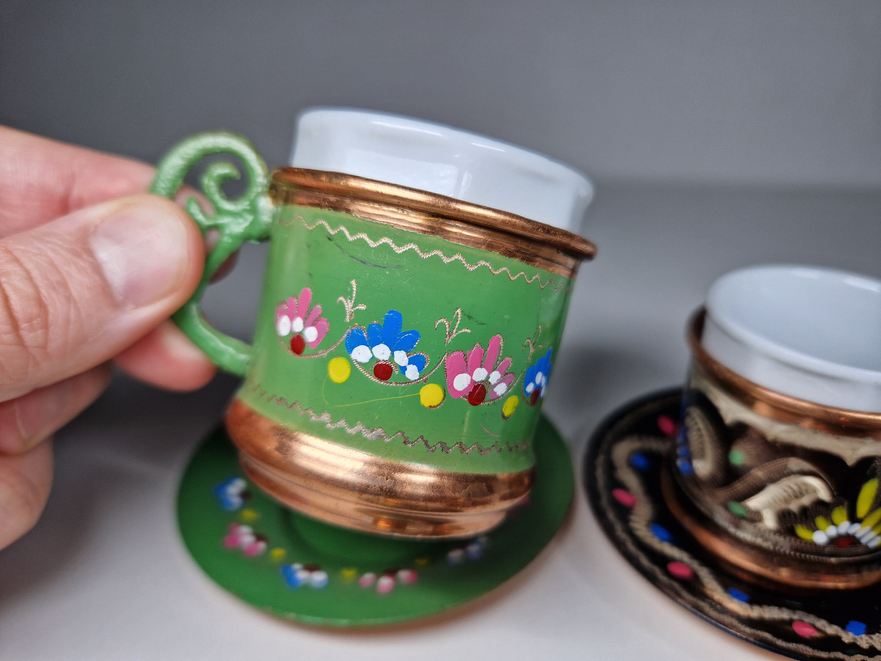 Set of Two Vintage Copper Turkish Coffee Cup With Saucer and - Etsy