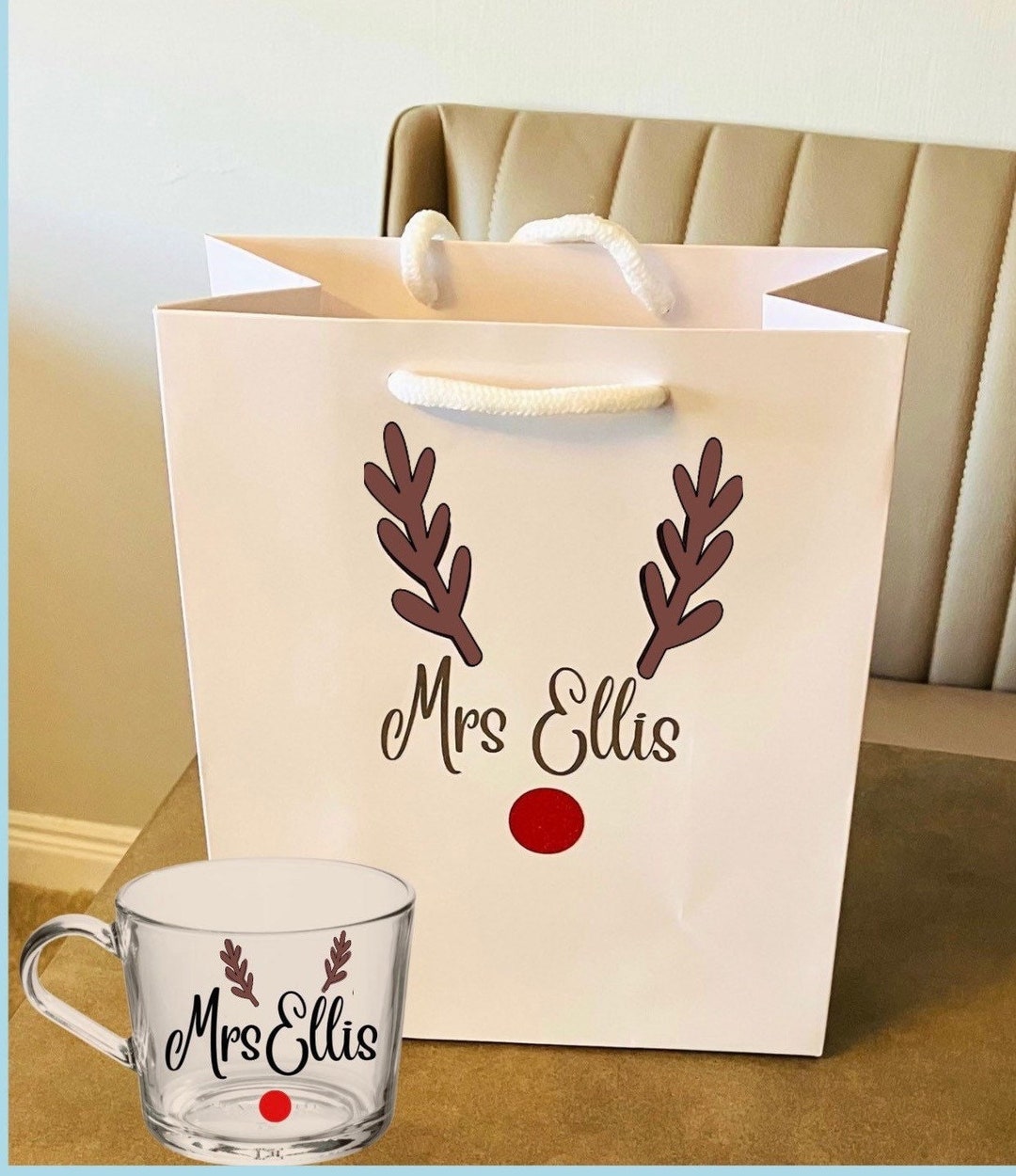 Personalised Thank You Teacher Christmas Gift Bag With Name, Reindeer ...