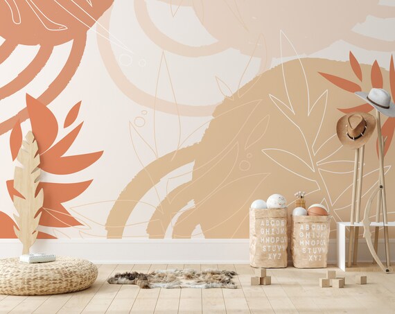 Hand-drawn Boho Style Mural Traditional or Pre Pasted - Etsy