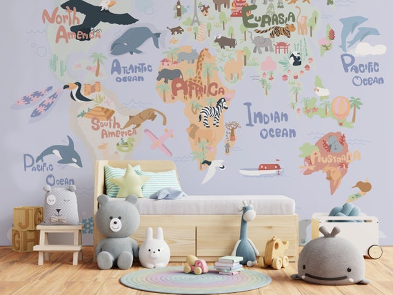 Traditional Pre pasted wallpaper World Maps Wallpaper Removable and ...