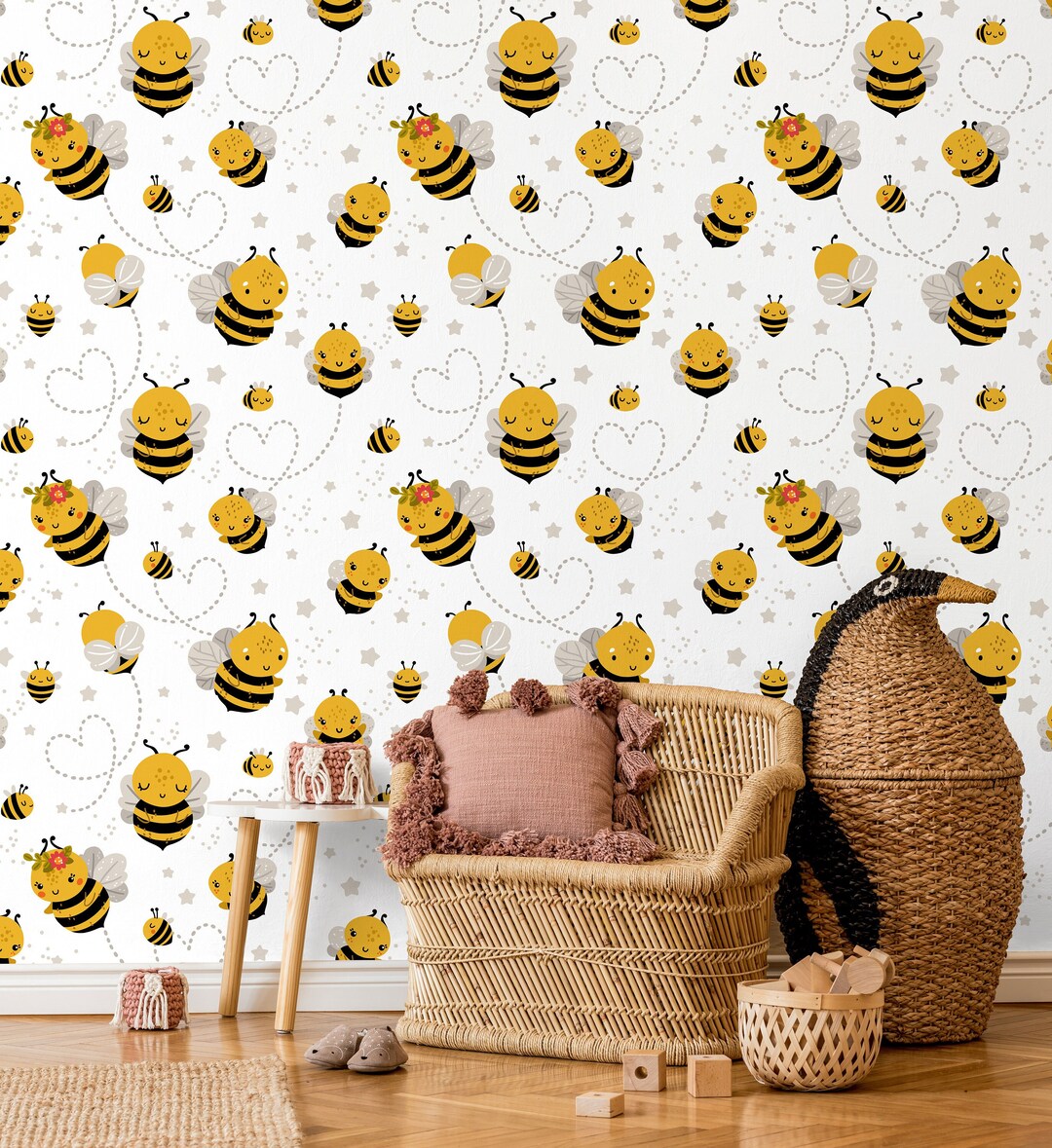 Cute Bees Friends Wallpaper, Removable and Peel&stick Wall Art ...