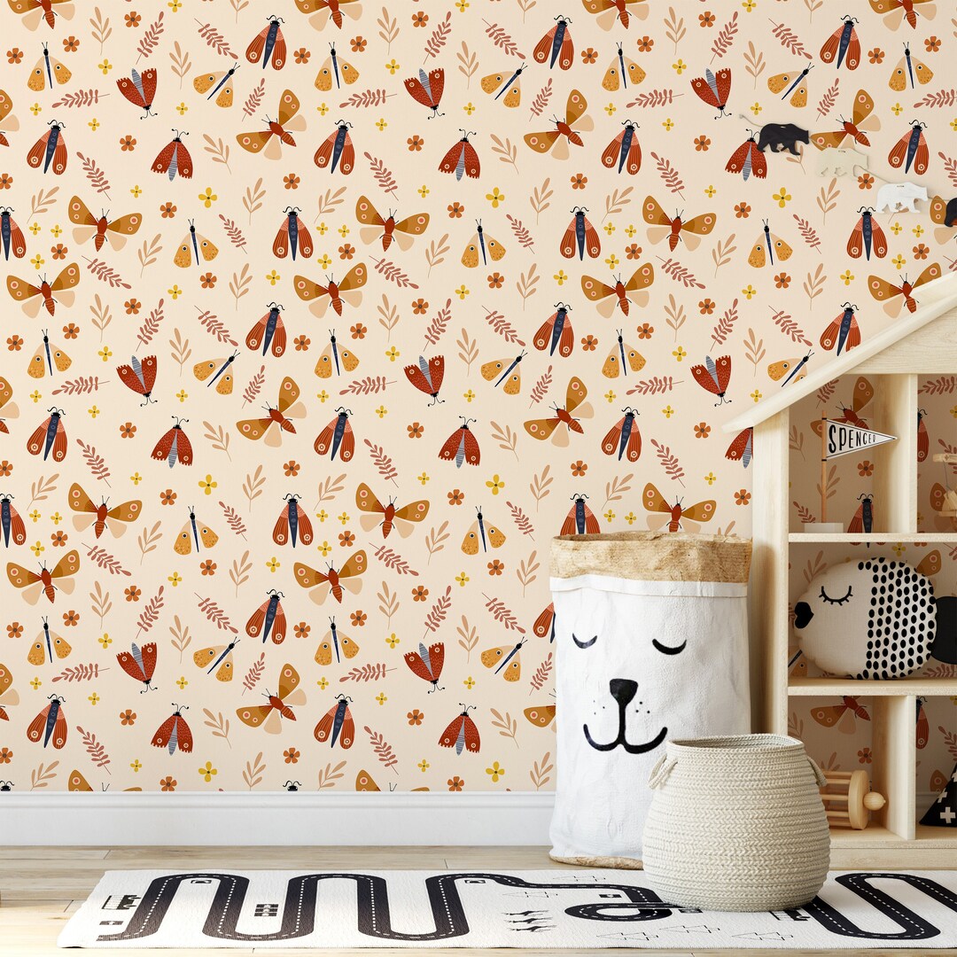 Bugs & Insects Wallpaper Peel and Stick | Neutral Brown Wallpaper for ...