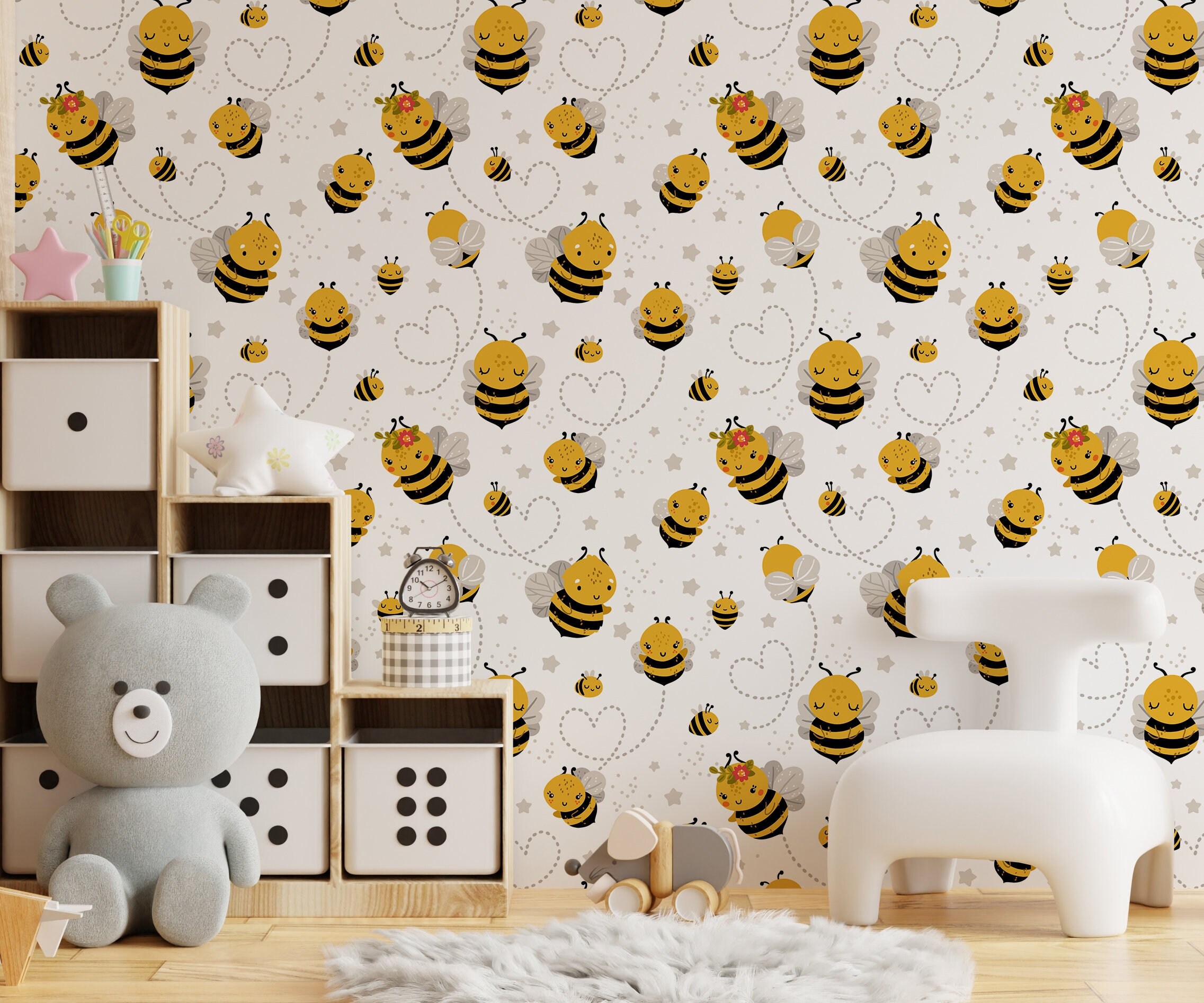 Cute Bees Friends Wallpaper Removable and Peel&stick Wall - Etsy