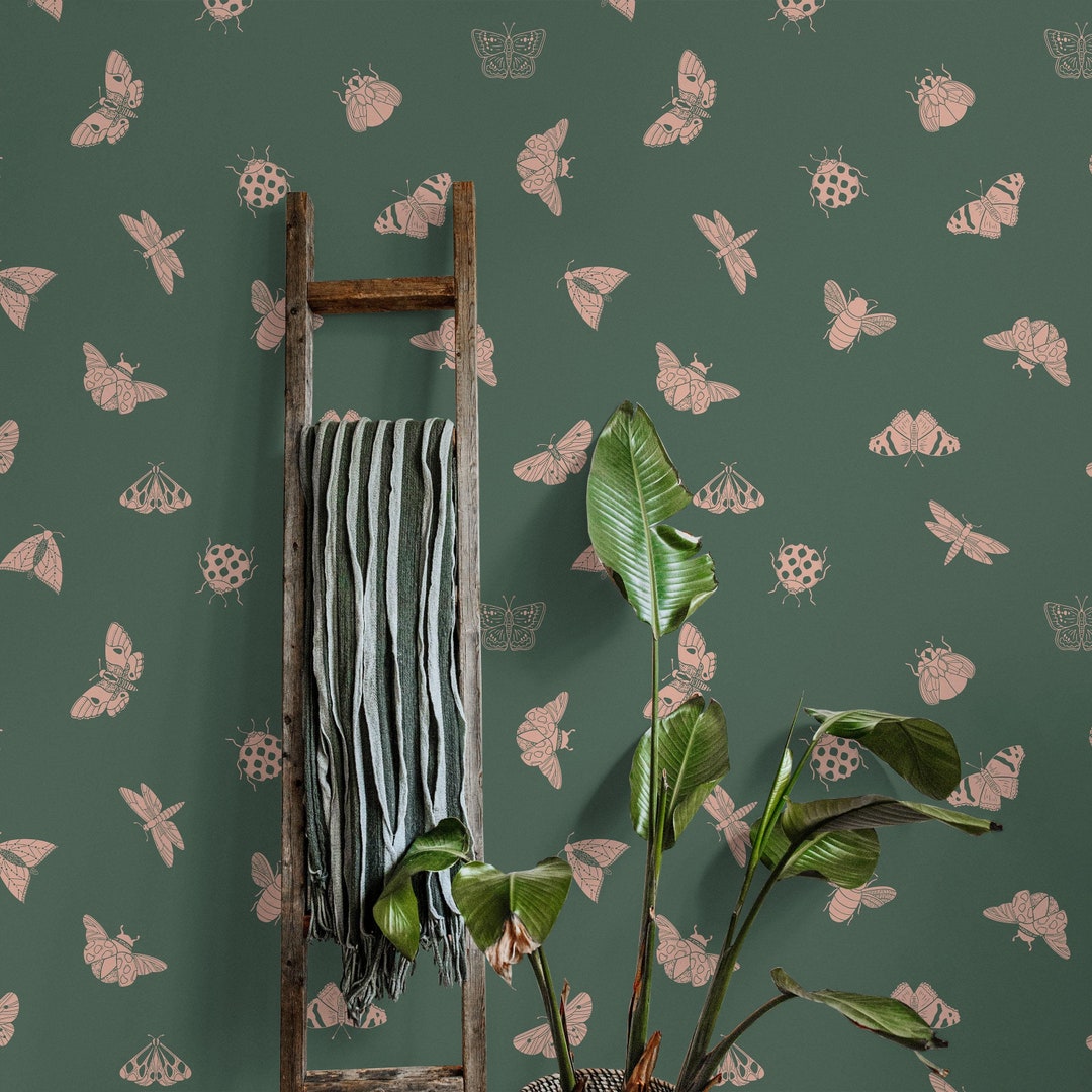 Bugs & Insects Wallpaper Peel and Stick | Cute Green Wallpaper for ...