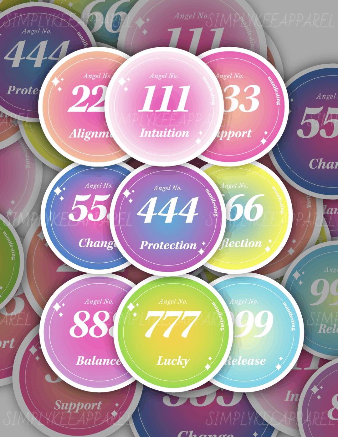 Guardian Angel Numbers Sticker Pack, 111, 222, 333, 444, 555, 666, 777 ...