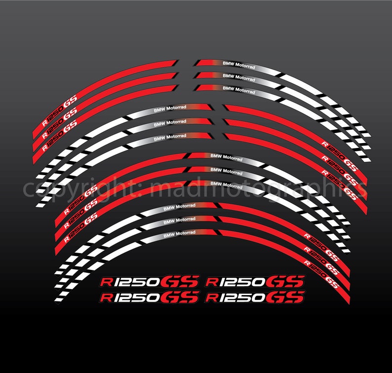 Motorcycle Wheel Stickers Decals Set Rim Tape Stripes R1250 GS Race ...