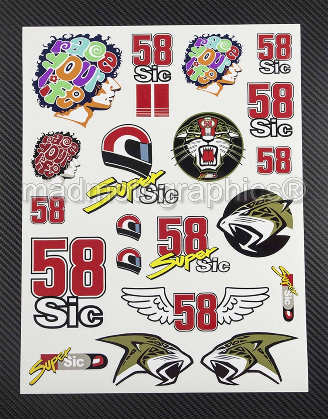 Marco Simoncelli 58 Super Sic Motorcycle Motorbike Fairing Helmet ...