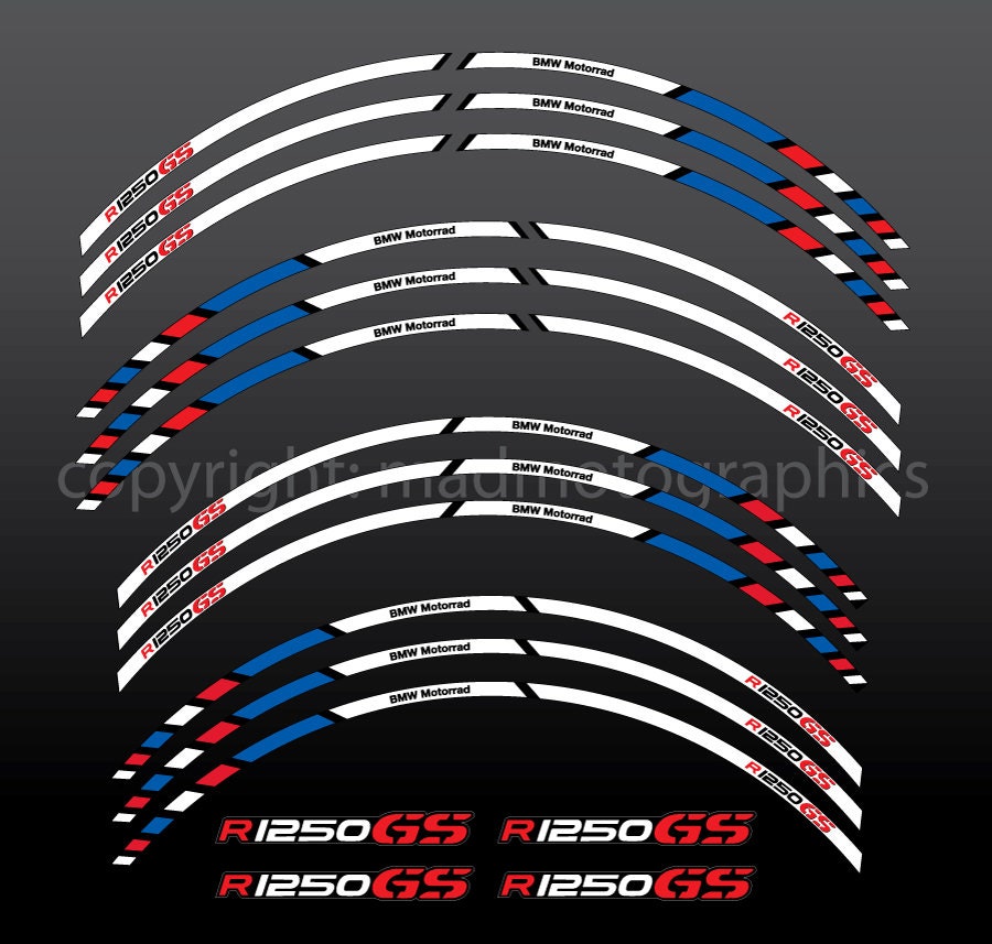 Motorcycle Wheel Stickers Decals Set Rim Tape Stripes R1250 GS Race ...