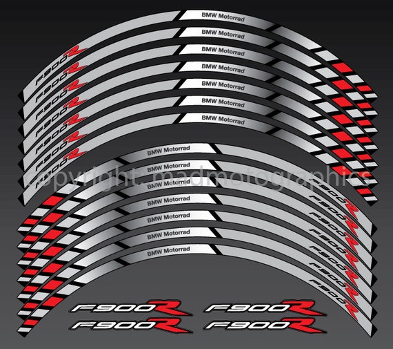 Gray Red Motorcycle wheel stickers decals set rim tape stripes race ...