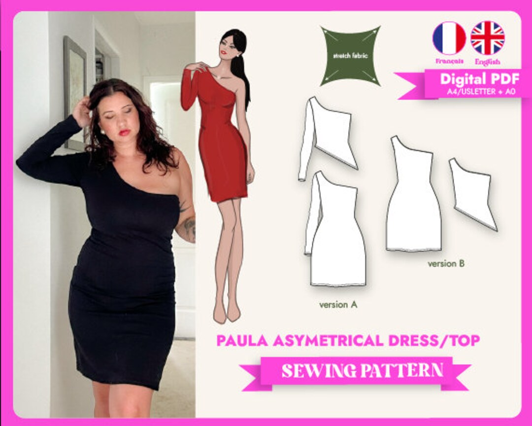 ASYMETRICAL DRESS Paula -sewing Pattern - Digital Pdf A4-USLETTER+A0 ...